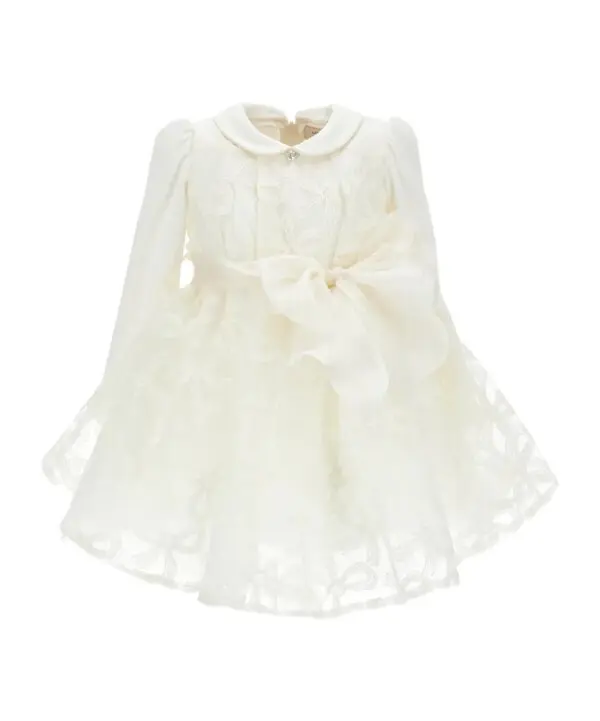 Monnalisa Bow Embellishment Dress - White