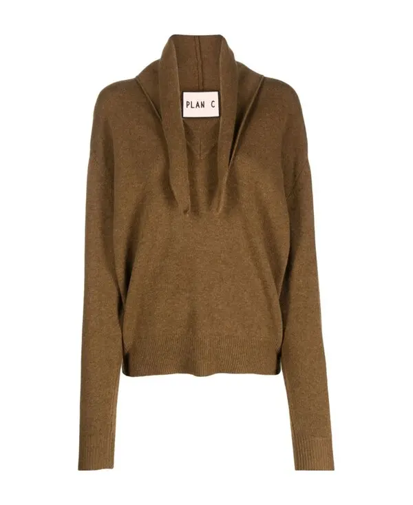 Plan C Long-sleeved Scarf Collar Knitted Shirt