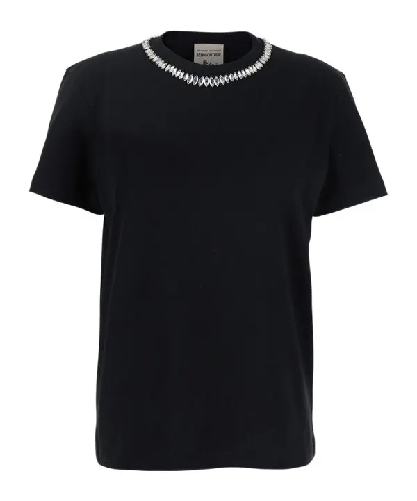 SEMICOUTURE Semi Couture Round Neck T-shirt With Embellishments - Black