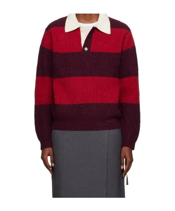 DUNST Ribbed Striped Polo Knitwear - Black