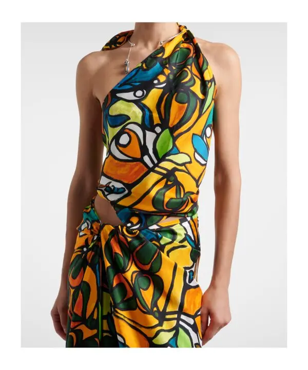 Christopher Esber Printed Draped Silk Top