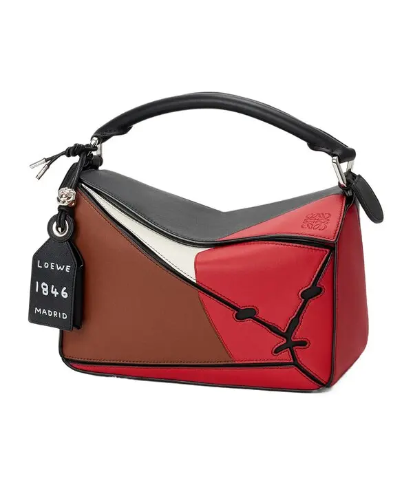 Loewe Small Lion Intarsia Puzzle Shoulder Bag - Red
