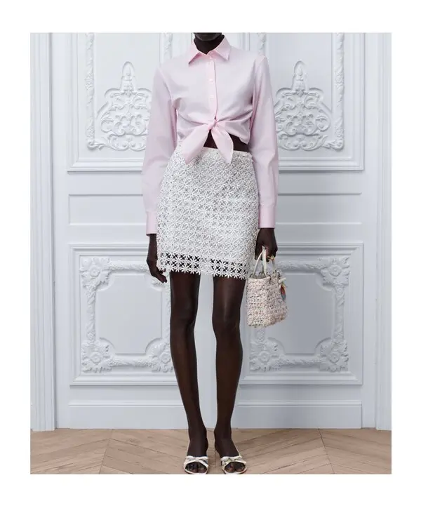 Dior Cropped Blouse With Front Tie Detail - Pink