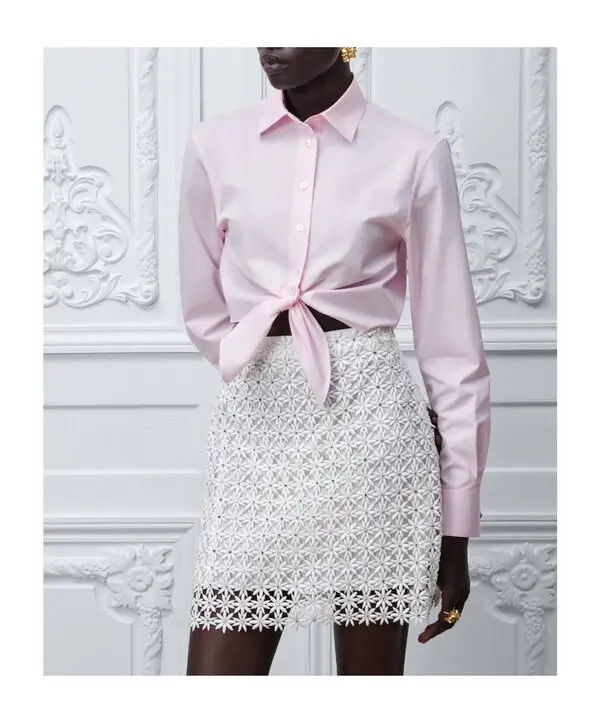 Dior Cropped Blouse With Front Tie Detail - Pink