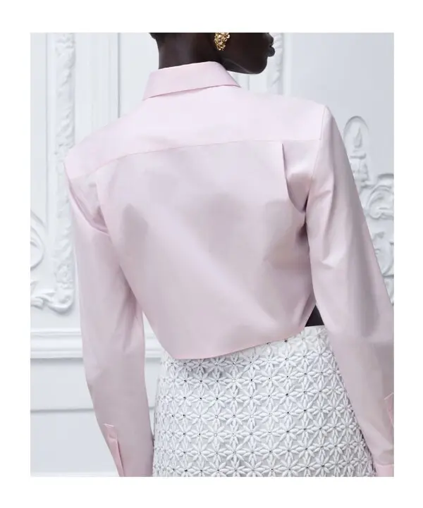 Dior Cropped Blouse With Front Tie Detail - Pink