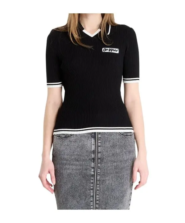 Off-White Ribbed Short-sleeve Top - Black