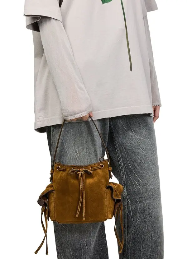 Acne Studios Mini Multipocket Suede Bucket Bag