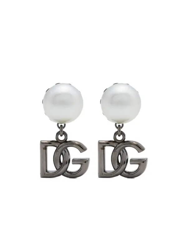 Dolce & Gabbana Dolce Gabbana Logo Plaque Clip On Earrings - White