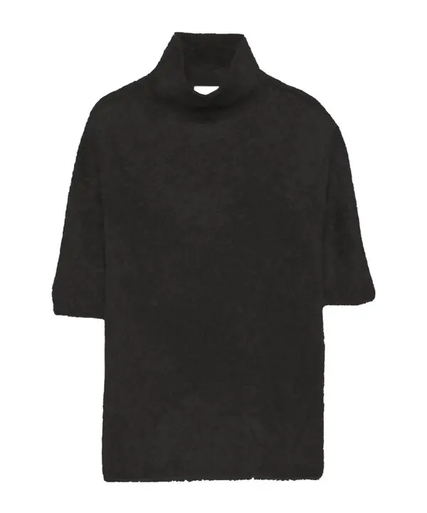 Soft Goat Short-sleeved Turtleneck Sweater - Black