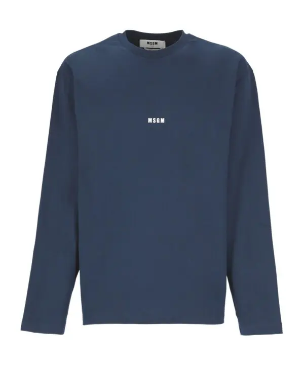 MSGM Logo-print Long-sleeve Cotton T-shirt - Blue