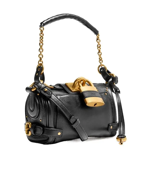Chloé Leather Shoulder Bag With Signature Saddle Stitch And Lock Detail - Black