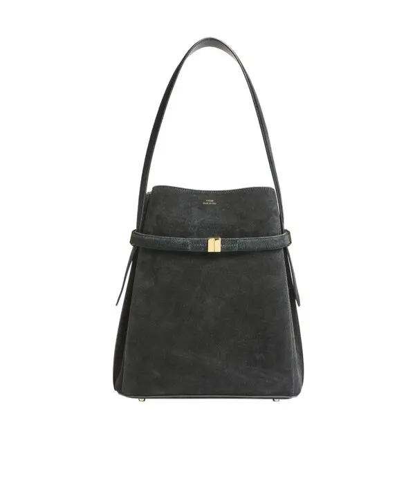 TOTEME Belted Suede Bucket Bag - Black