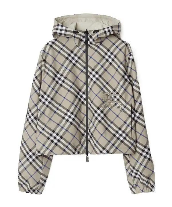 Burberry Checked Hooded Zip-up Reversible Jacket - Gray