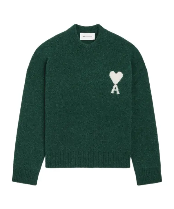AMI Paris Logo Detailed Crewneck Jumper - Green