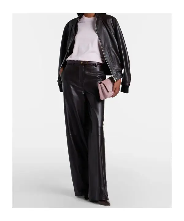 Nour Hammour Coda Leather Wide-leg Pants - Black