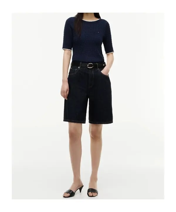 Tommy Hilfiger High Rise Straight Denim Bermuda Shorts