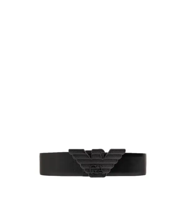 Emporio Armani Leather Belt With Logo Buckle - Black