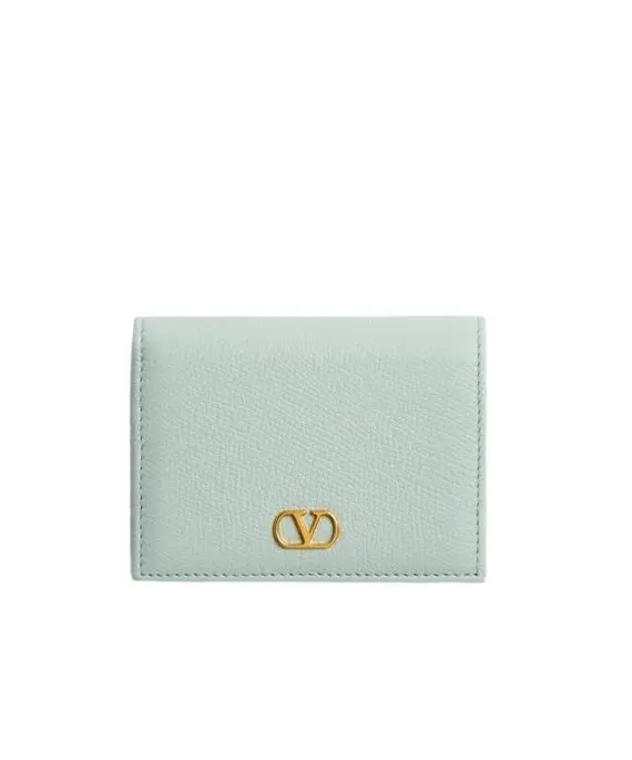 Valentino Garavani Vlogo Signature Grainy Calfskin Wallet - Sky Gray