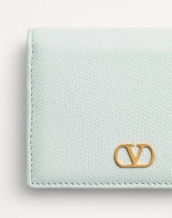 Valentino Garavani Vlogo Signature Grainy Calfskin Wallet - Sky Gray