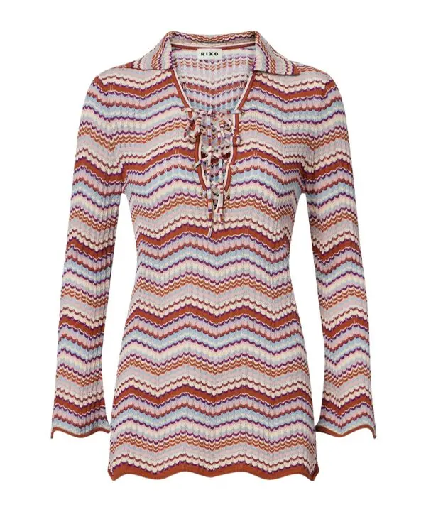 Rixo Brody Chevron Cotton Top - Nude