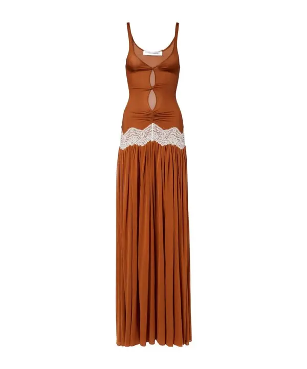 Christopher Esber Cutout Lace-trimmed Gown - Brown