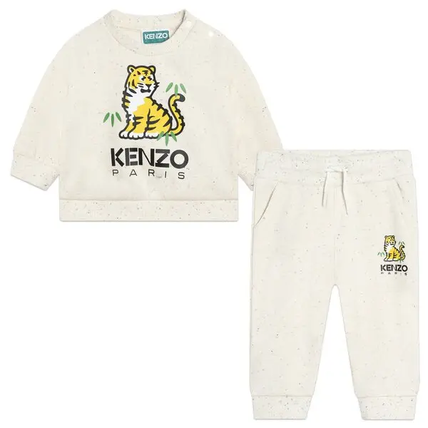 Kenzo Tiger Print Sweatshirt And Elastic Waist Pants Set - White