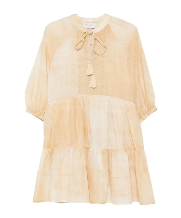 ERMANNO FIRENZE Embroidered Tassel Detail Mini Dress - Nude