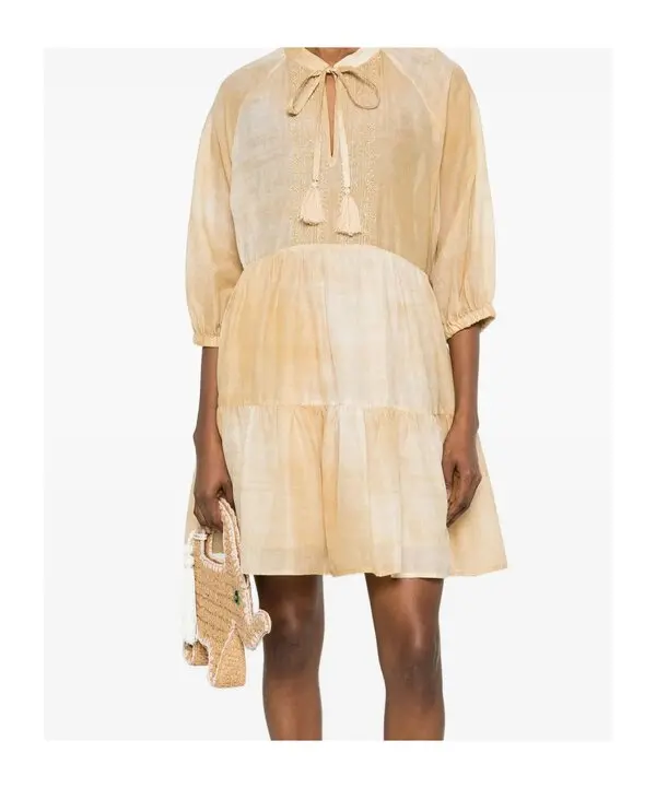 ERMANNO FIRENZE Embroidered Tassel Detail Mini Dress - Nude