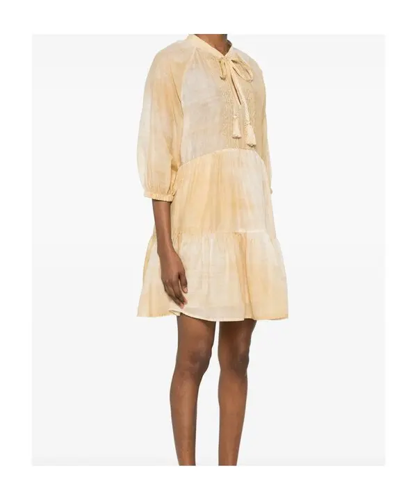 ERMANNO FIRENZE Embroidered Tassel Detail Mini Dress - Nude