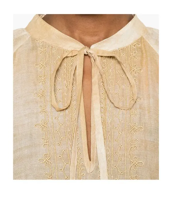 ERMANNO FIRENZE Embroidered Tassel Detail Mini Dress - Nude
