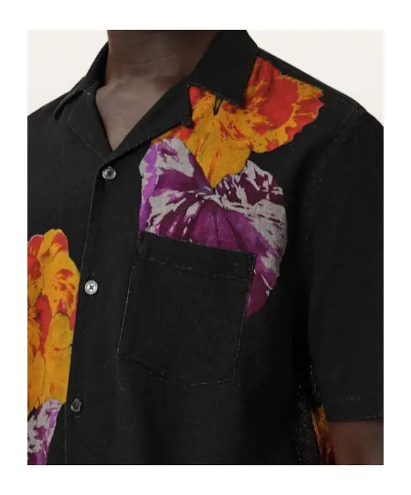 ALLSAINTS Nouvelle Short Sleeve Linen Blend Shirt - Jet Black