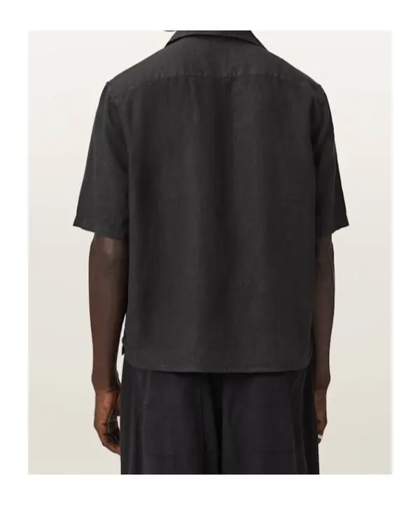 ALLSAINTS Klavicle Short Sleeve Linen Embroidered Shirt - Jet Black