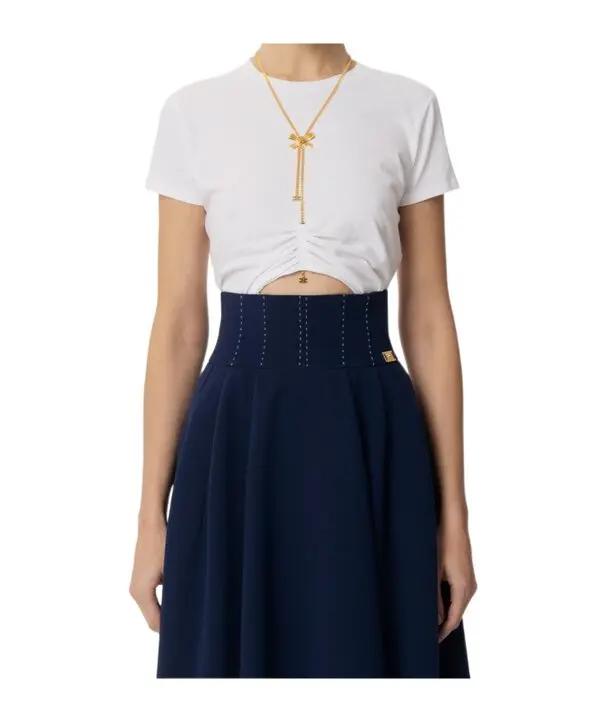 Elisabetta Franchi Bow Necklace Jersey T-shirt - Chalk