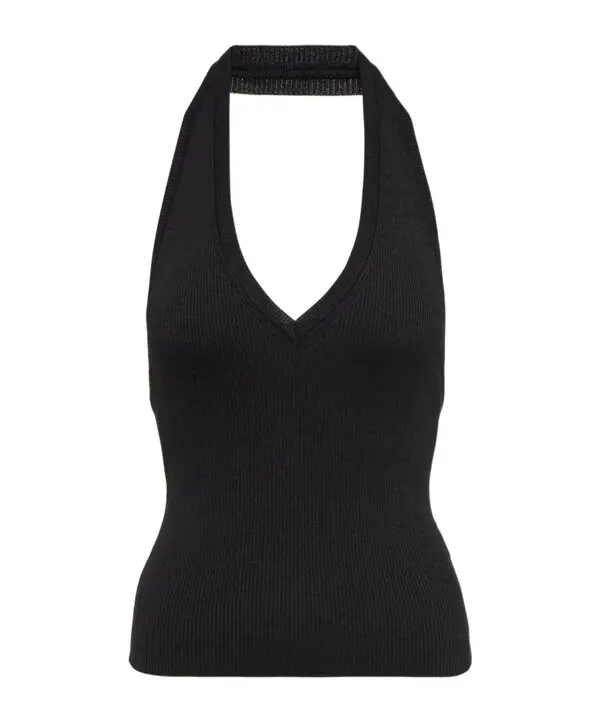NILI LOTAN Ivey Ribbed-knit Halterneck Silk Top
