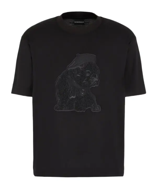 Emporio Armani Motif Embroidered Crewneck T-shirt - Black