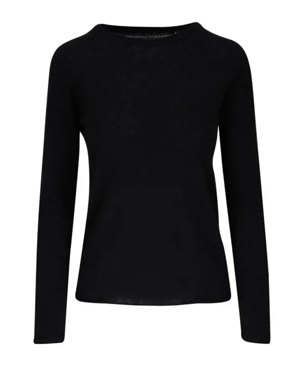 Majestic Filatures T-shirt With Round Neck And Long Sleeves - Black