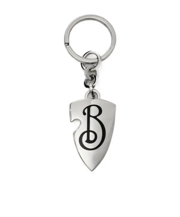 Burberry B Shield Logo Engraved Key Ring - Black