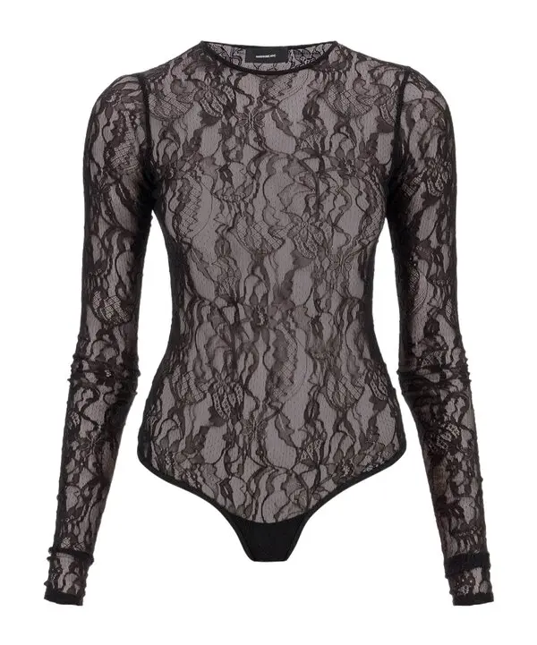 Wardrobe.NYC Long-sleeve Lace Bodysuit - Black
