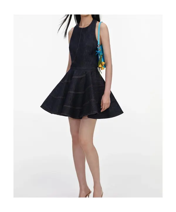 SELF-PORTRAIT Indigo Denim Halterneck Mini Dress