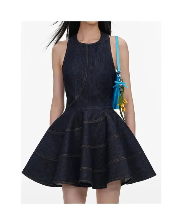 SELF-PORTRAIT Indigo Denim Halterneck Mini Dress