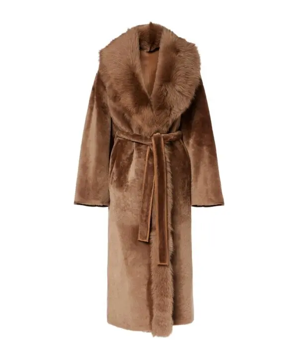 Nour Hammour Isadora Shearling Wrap Coat - Brown