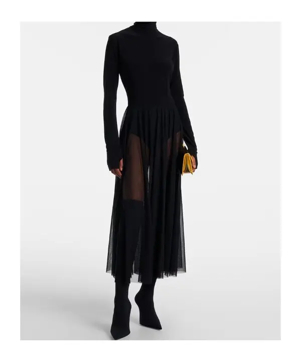 Norma Kamali Sheer Jersey And Mesh Midi Dress