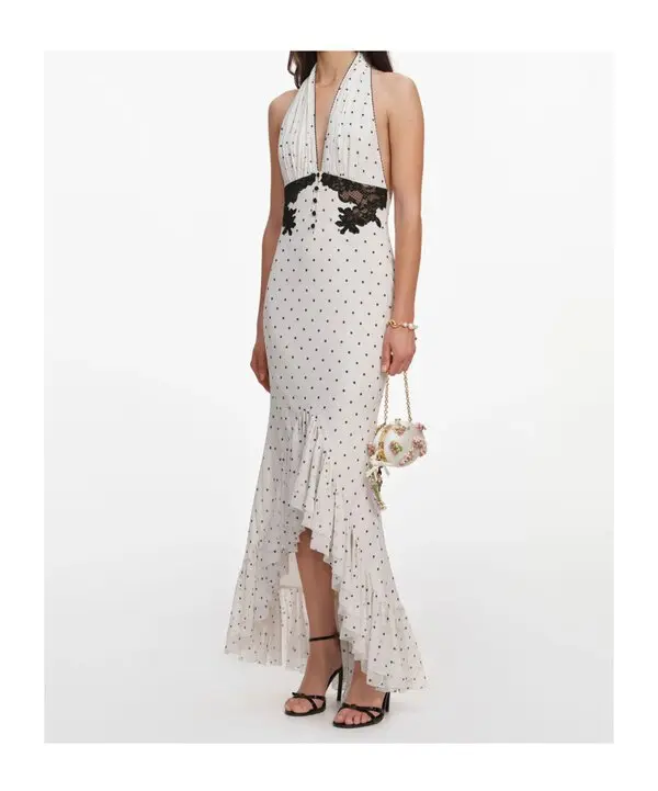 SELF-PORTRAIT Polka Dot Halter Neck Midi Dress