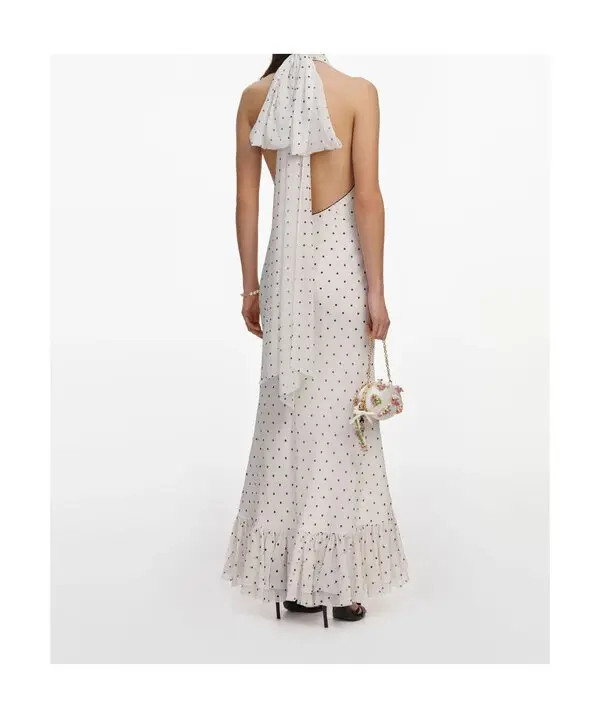 SELF-PORTRAIT Polka Dot Halter Neck Midi Dress