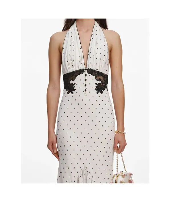 SELF-PORTRAIT Polka Dot Halter Neck Midi Dress