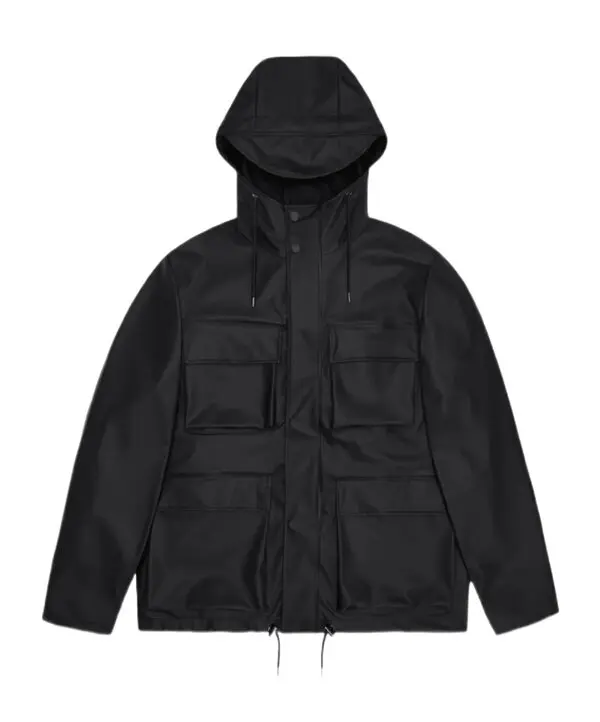 Rains Pocket Detail Hooded Jacket - Black