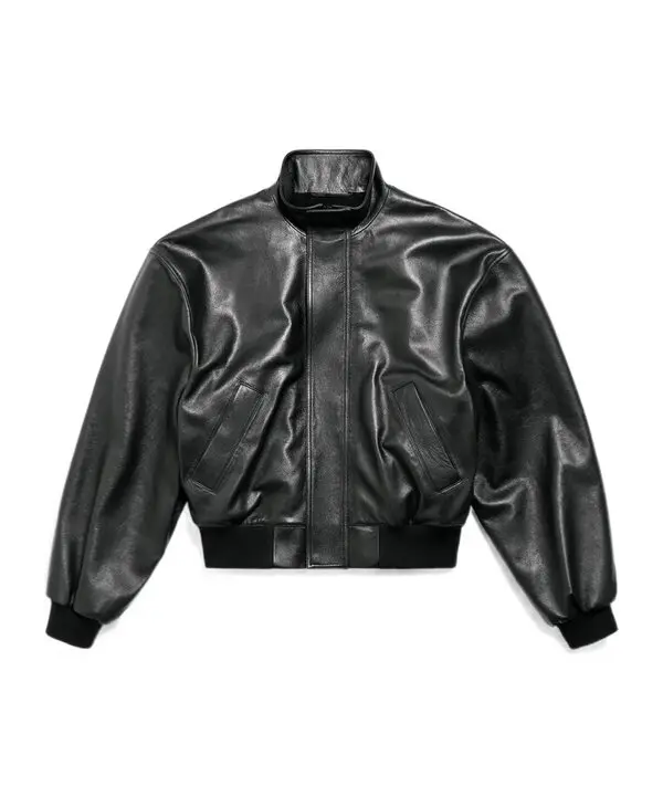 Balenciaga High-neck Leather Bomber Jacket - Black