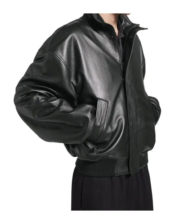 Balenciaga High-neck Leather Bomber Jacket