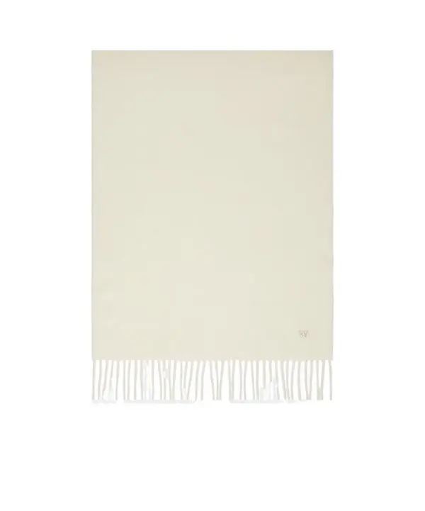 Max Mara Logo Embroidered Fringed Scarf - White