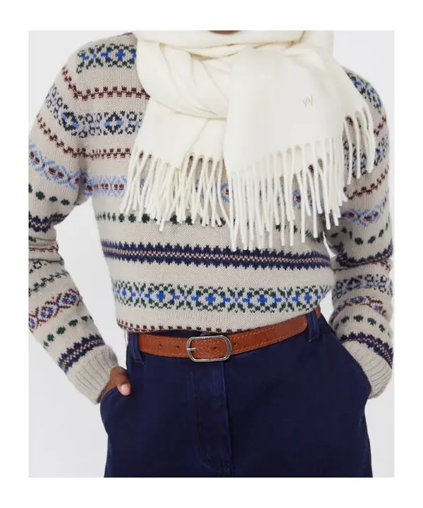 Max Mara Logo Embroidered Fringed Scarf